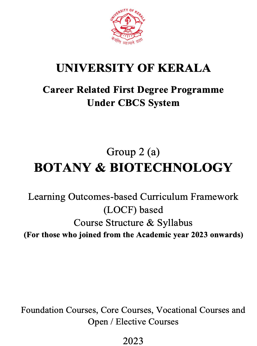 Kerala University Syllabus 2024 BA BSc BCom 1st 3rd 6th Semester Exam Pattern